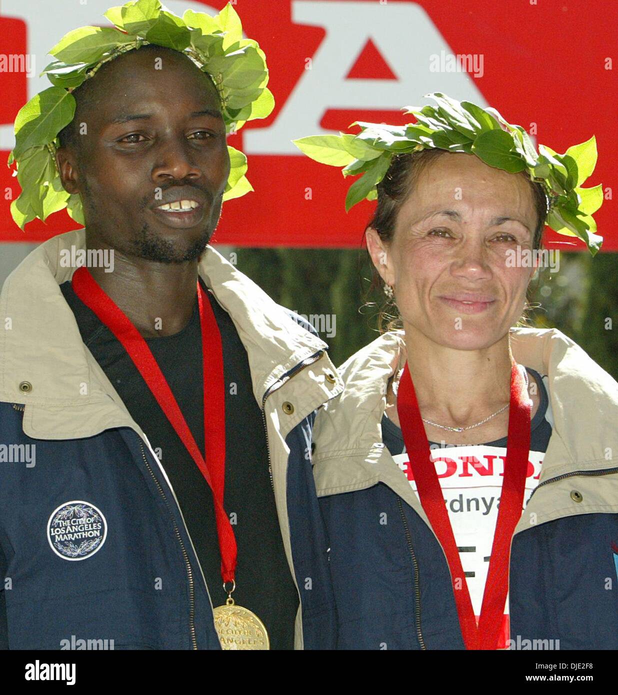 Mar 07, 2004; Los Angeles, CA, USA; First place winners DAVID KIRUI (L ...