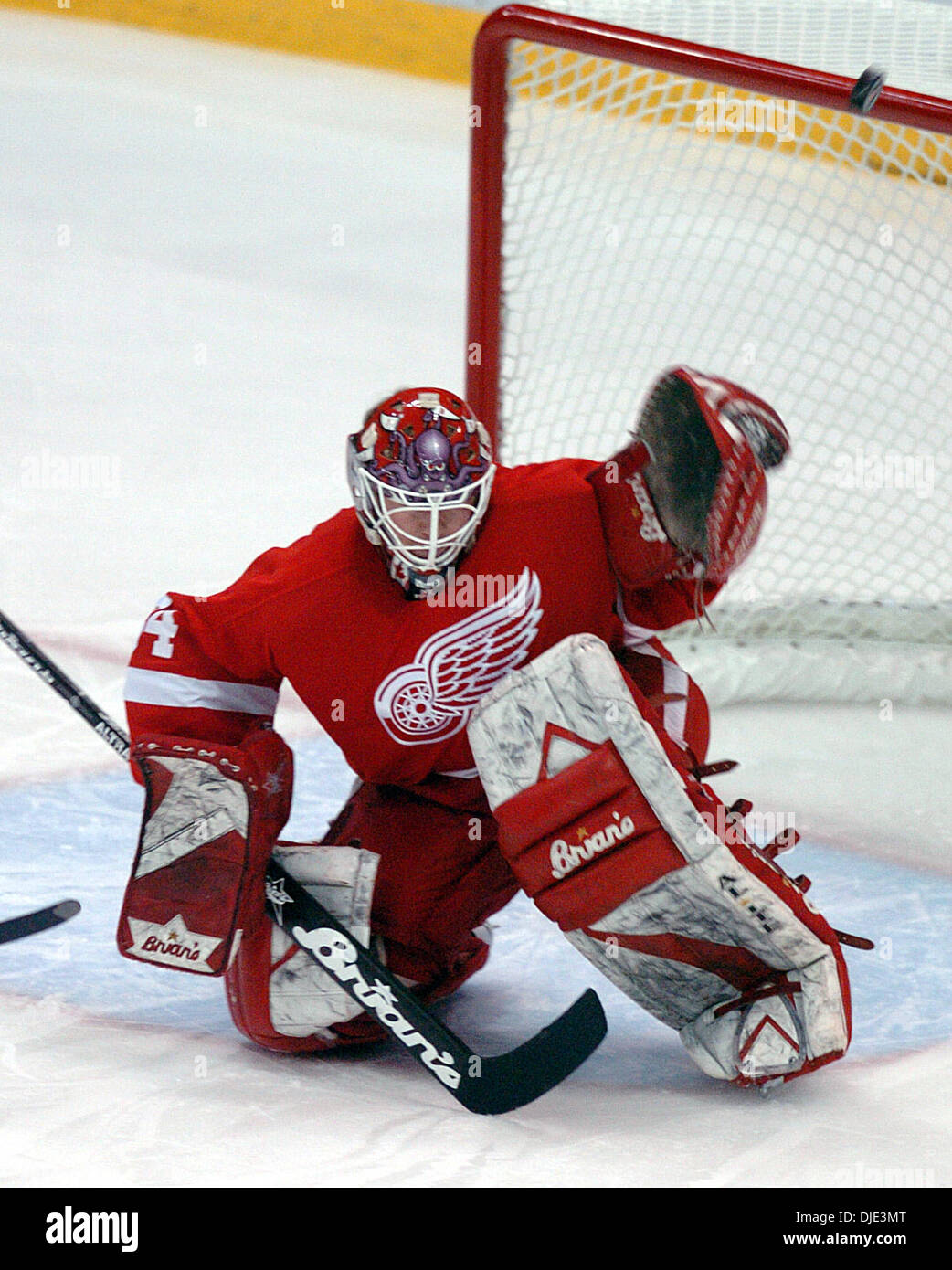 Apr 07, 2004; Detroit, MI, USA; MANNY LEGACE makes a save. Detroit Red ...