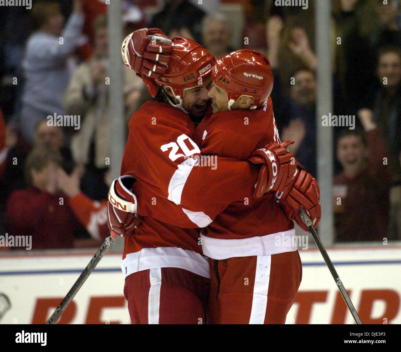Apr 07, 2004; Detroit, MI, USA; ROBERT LANG (L) and STEVE YZERMAN ...