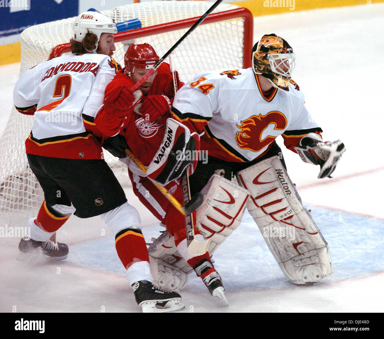 Apr 22, 2004; Detroit, MI, USA; A goal occurred after Wings KRIS DRAPER ...