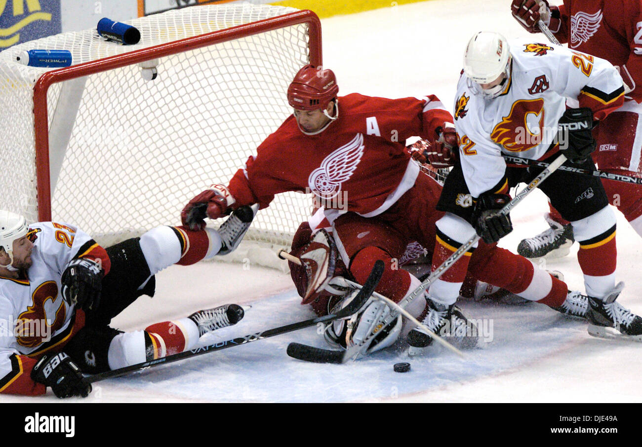 Apr 22, 2004; Detroit, MI, USA; BRENDAN SHANAHAN trips over goalie ...
