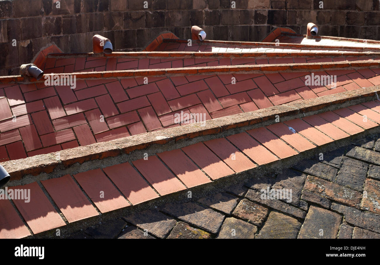 Intricate tiled roof on the Cathedral in Barcelona. Catalonia. Spain ...