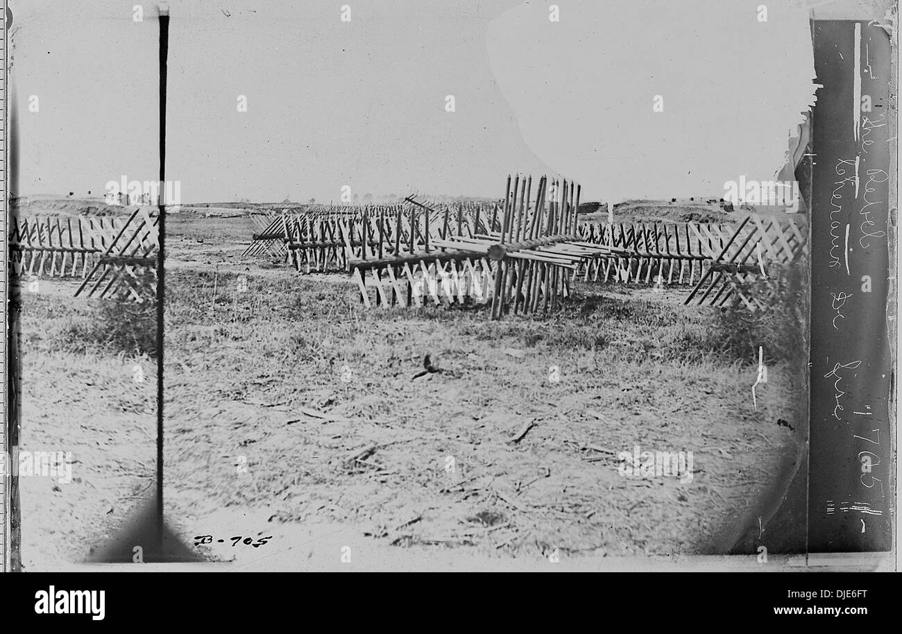 A historical photograph showing obstructions placed in front of Fort ...