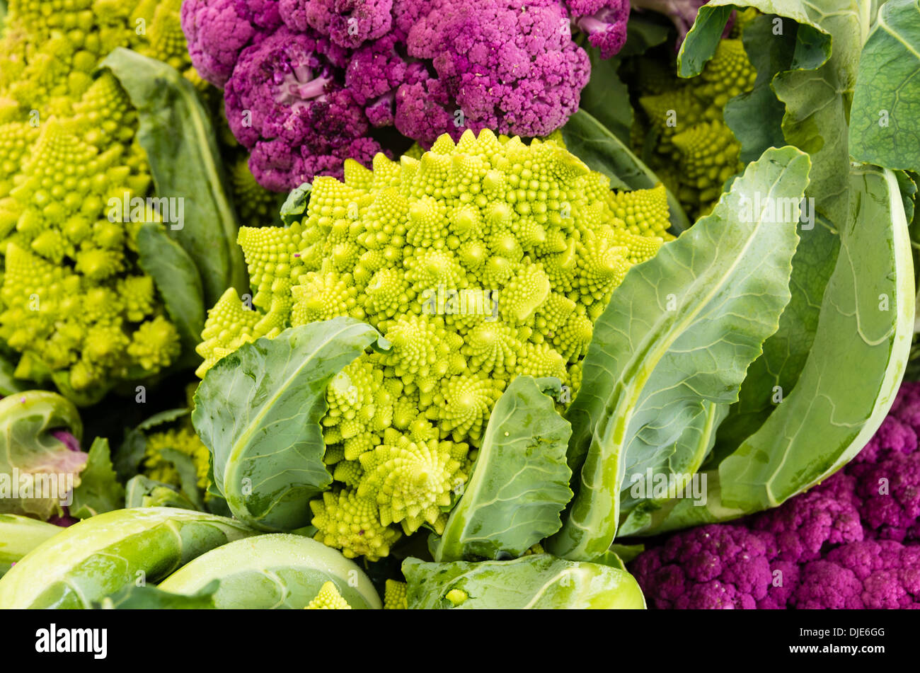 Romanesco broccoli or broccoflower at the farmers market Stock Photo ...