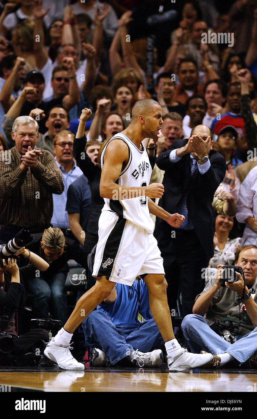 May 02, 2004; San Antonio, TX, USA; Spurs' TONY PARKER reacts after a ...