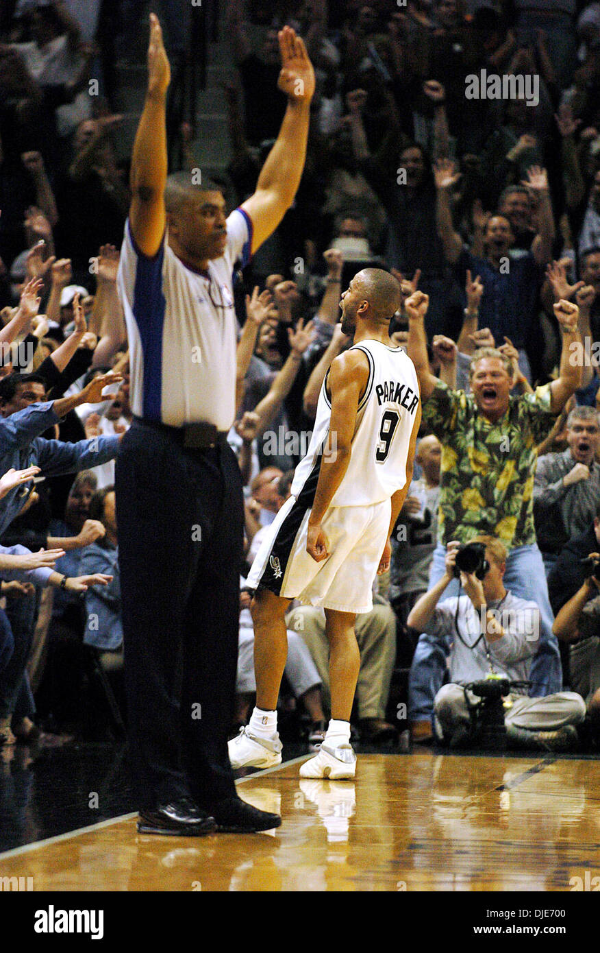 May 02, 2004; San Antonio, TX, USA; Spurs' TONY PARKER reacts toward ...