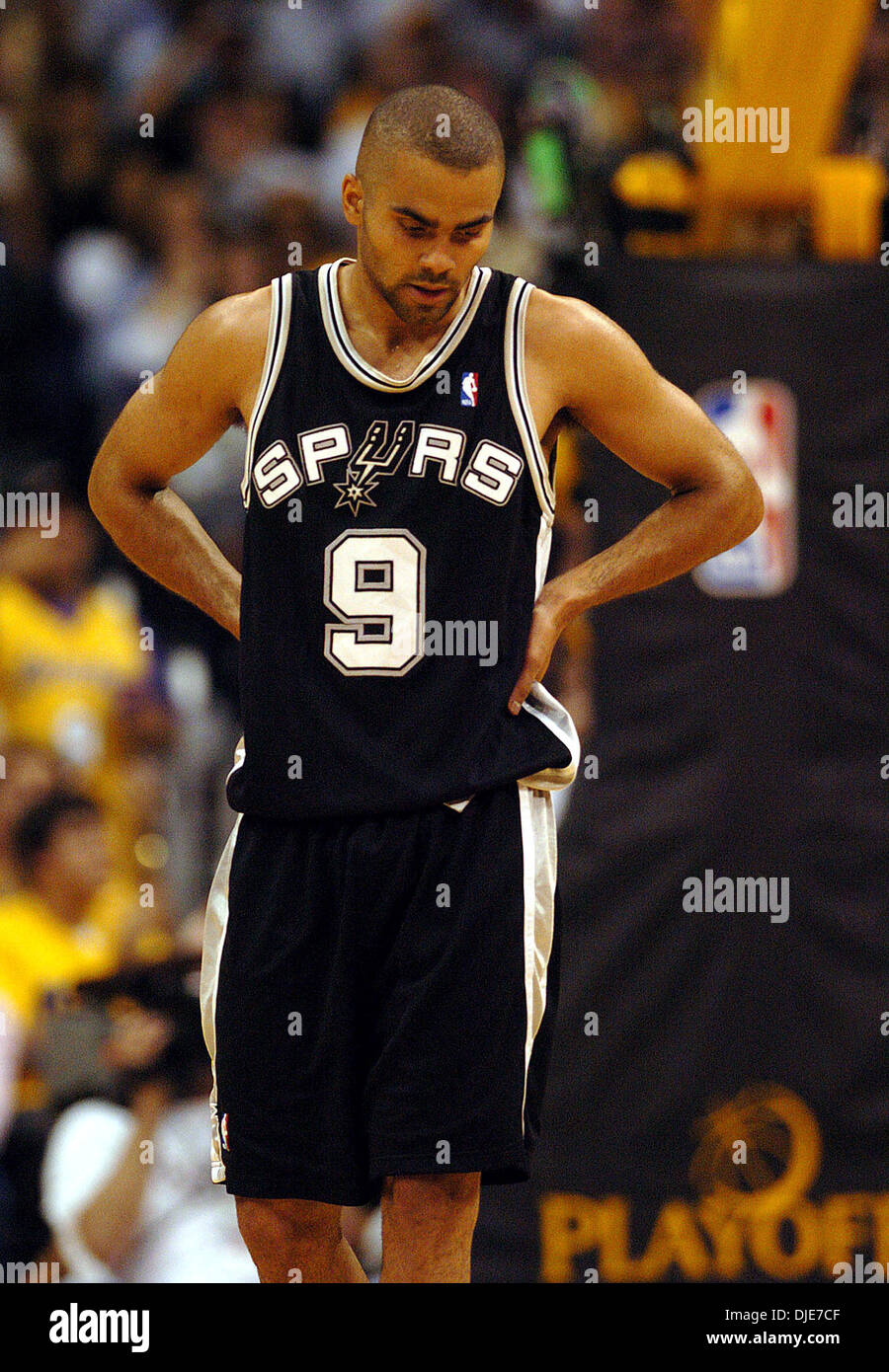 May 11, 2004; Los Angeles, CA, USA; Spurs' TONY PARKER shows fatigue ...