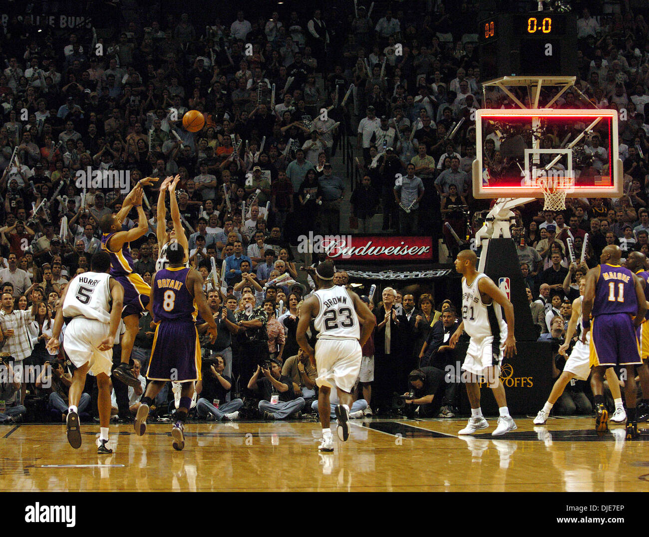 May 13, 2004; San Antonio, TX, USA; Lakers DEREK FISHER launches the ...