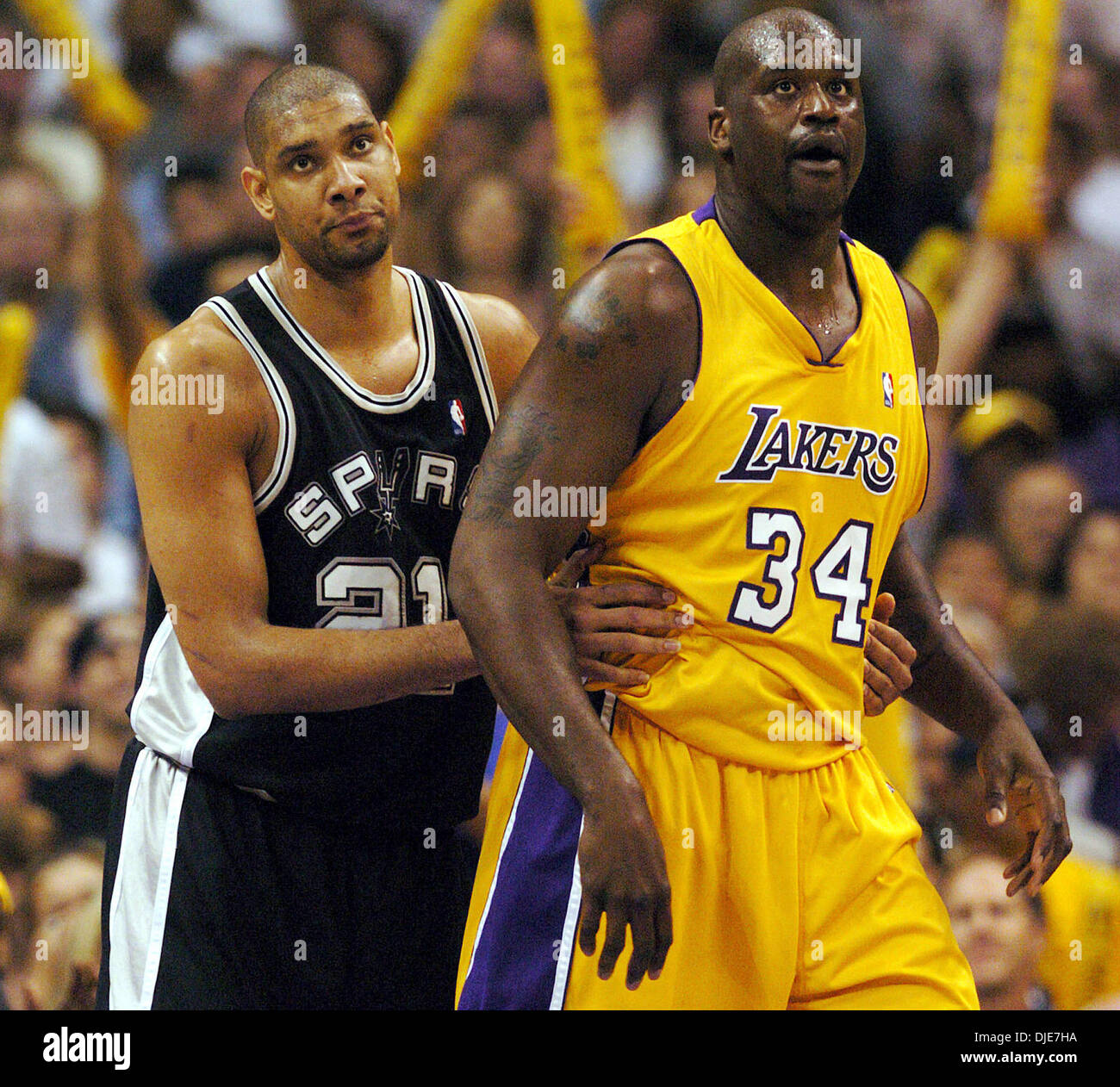 May 15, 2004; Los Angeles, CA, USA; Spurs' Tim Duncan looks in ...