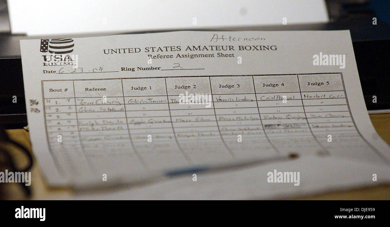 Jun 23, 2004; Brownsville, TX, USA; A referee's scoring sheet during ...