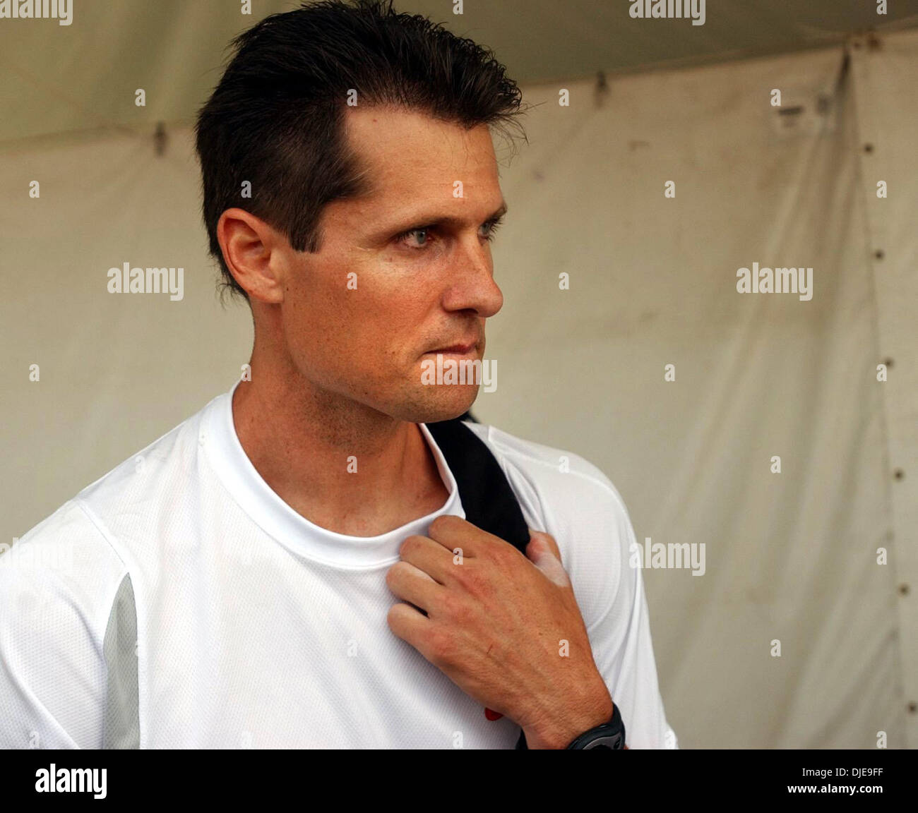 Jul 09, 2004; Sacramento, CA, USA; A dissapointed JEFF HARTWIG prepares ...