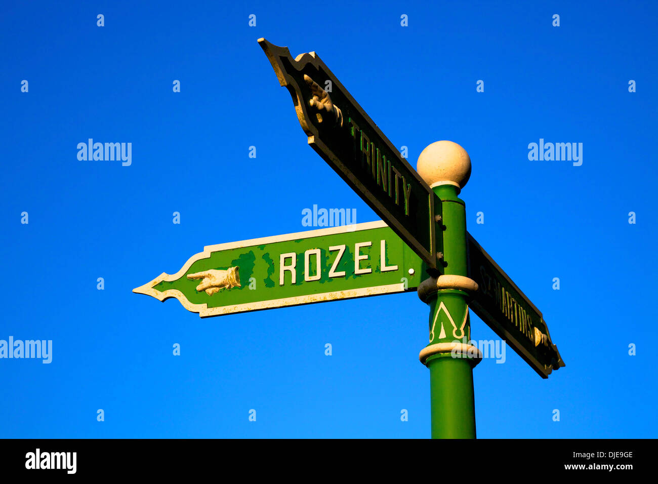 Traditional Road Signs, Jersey, Channel Islands Stock Photo - Alamy