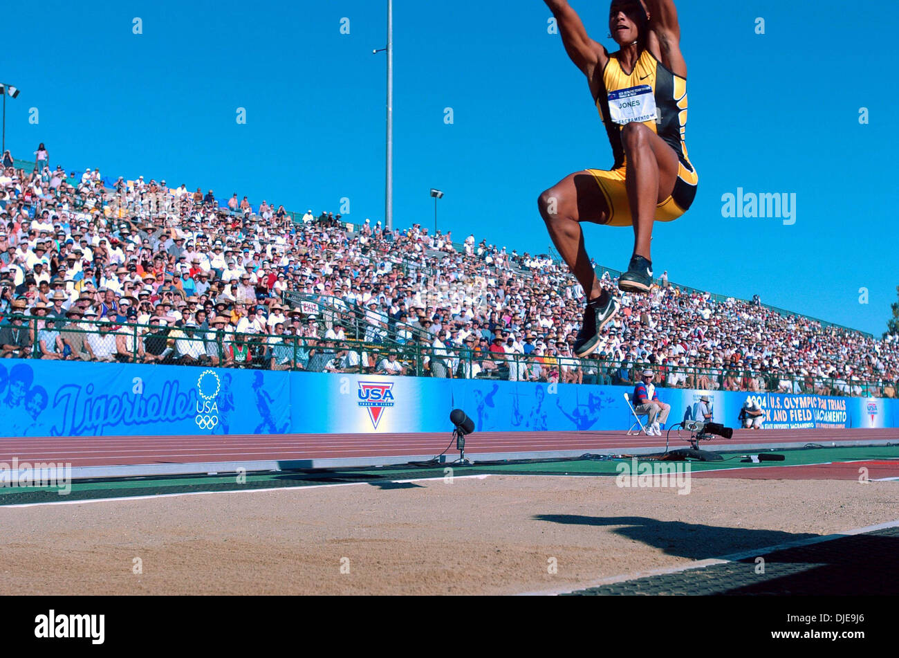 Jul 15, 2004; Sacramento, USA; MARION JONES competes in the long jump ...
