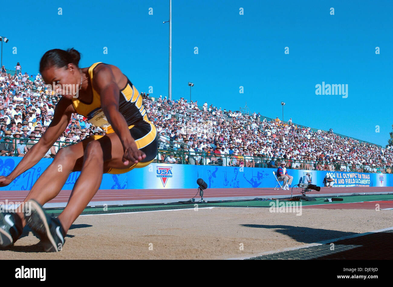 Jul 15, 2004; Sacramento, USA; MARION JONES competes in the long jump ...