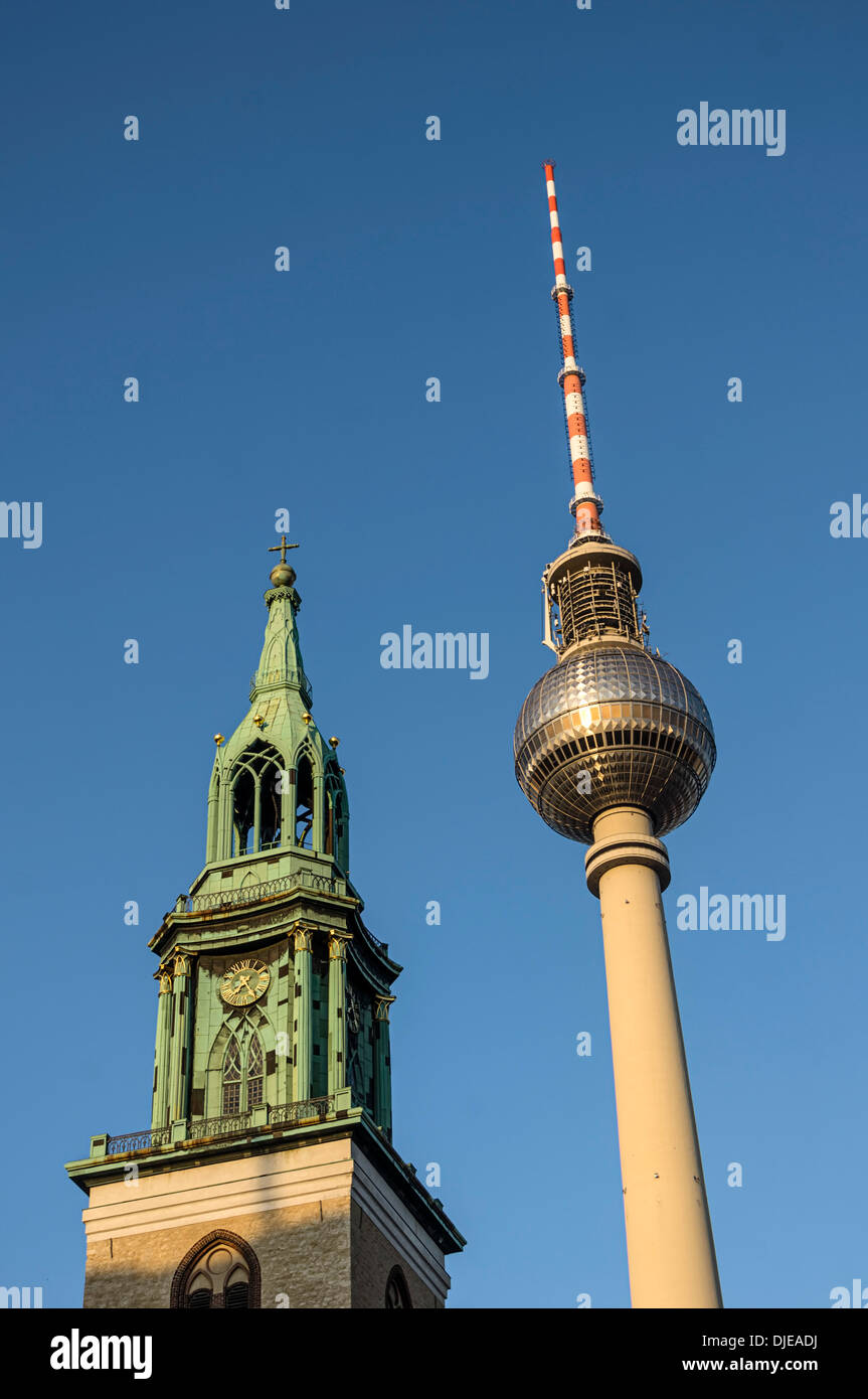 Alex TV Tower, Church, Alexanderplatz, Berlin, Germany Stock Photo - Alamy