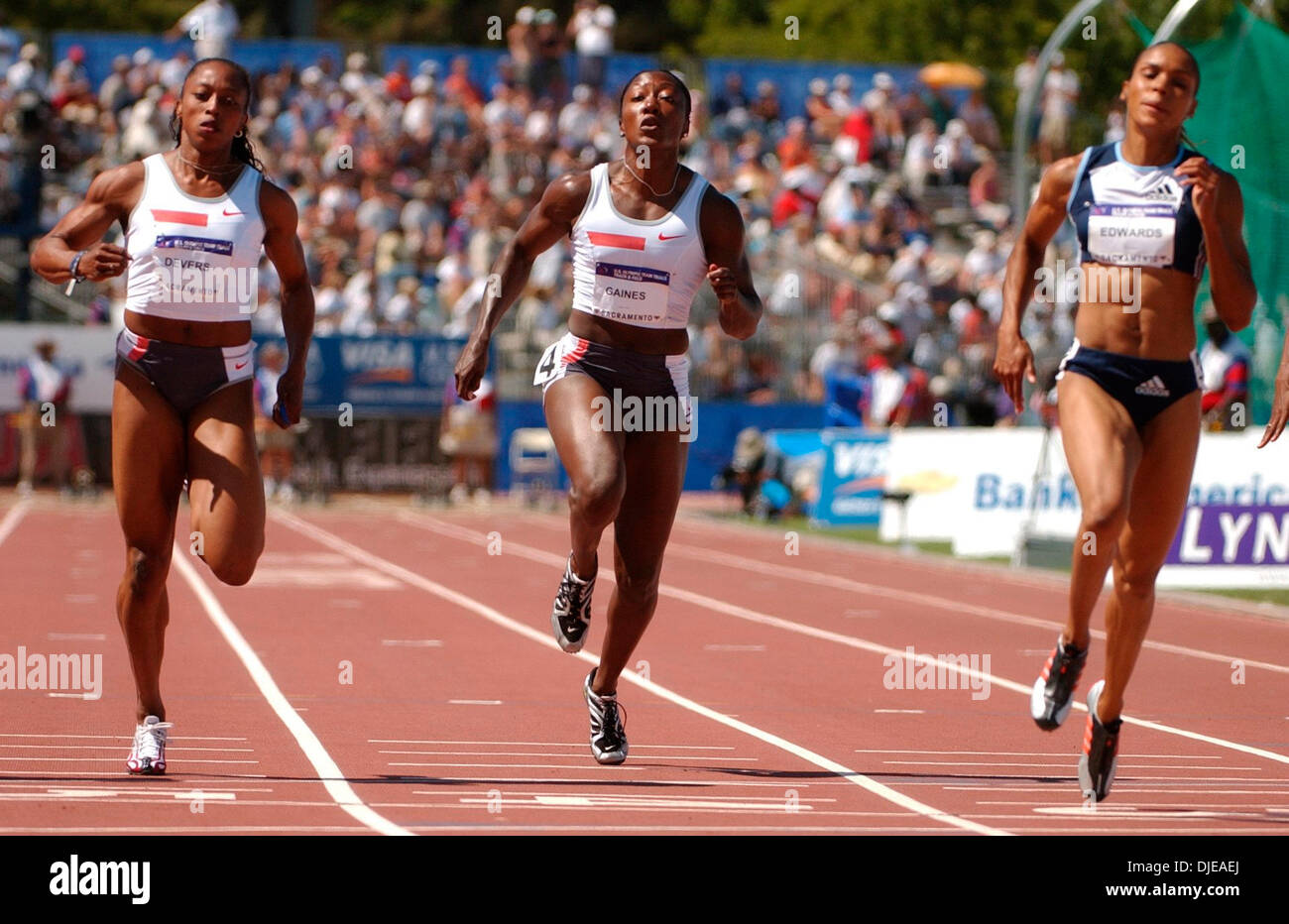 Jul 09, 2004; Sacramento, CA, USA; GAIL DEVERS, CHRYSTE GAINES and ...