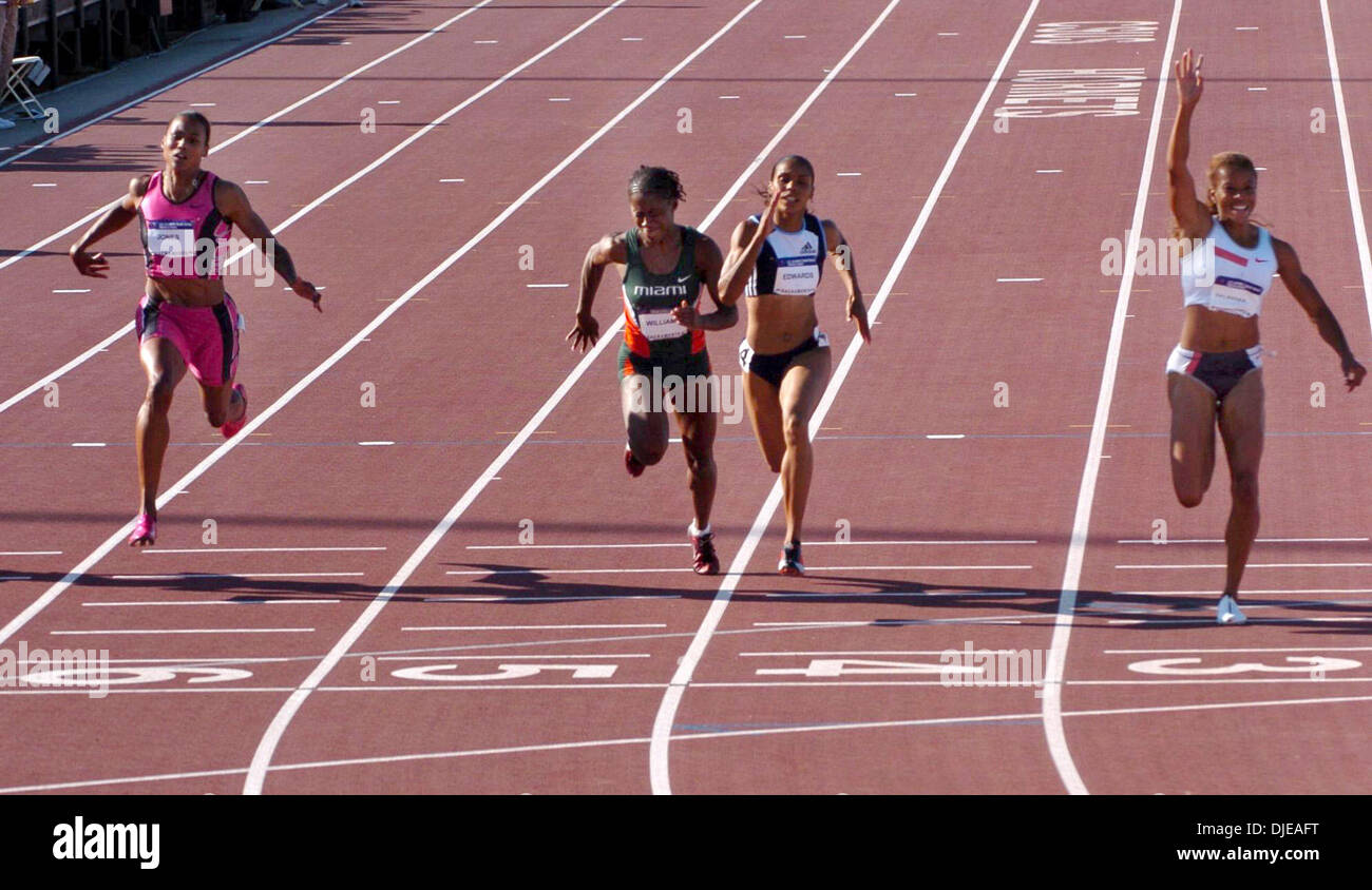 Jul 10, 2004; Sacramento, CA, USA; LATASHA COLANDER, in lane 3, wins ...
