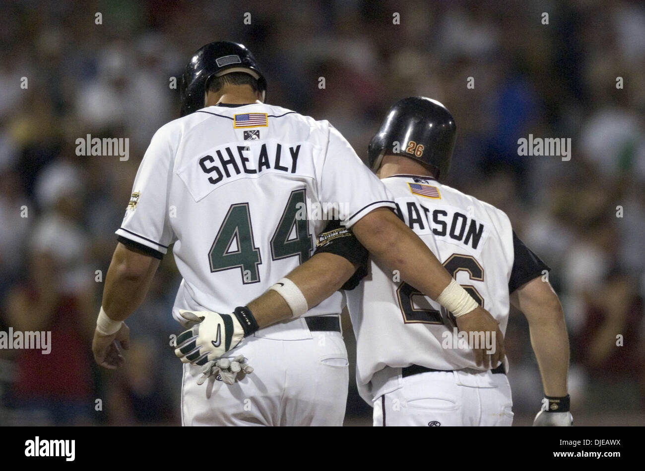 Jul 13, 2004; Sacramento, CA, USA; Matt Watson and Ryan Shealy embrace ...