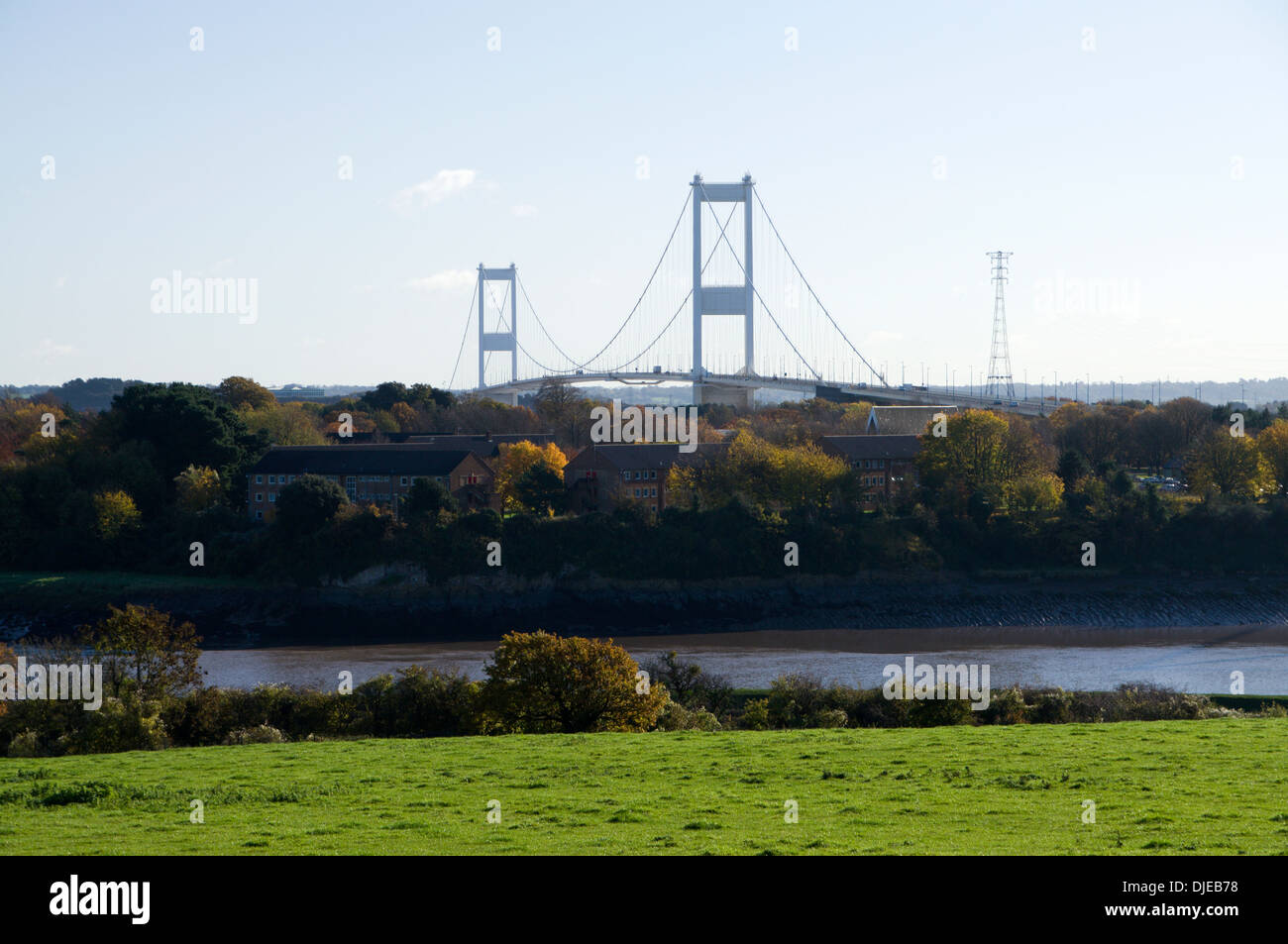 First Severn Bridge and River Wye, Chepstow, Monmouthshire, South Wales ...