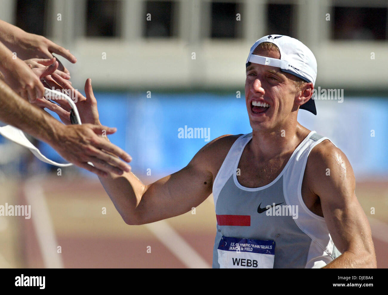 Jul 18, 2004; Sacramento, CA, USA; ALAN WEBB takes his victory lap ...