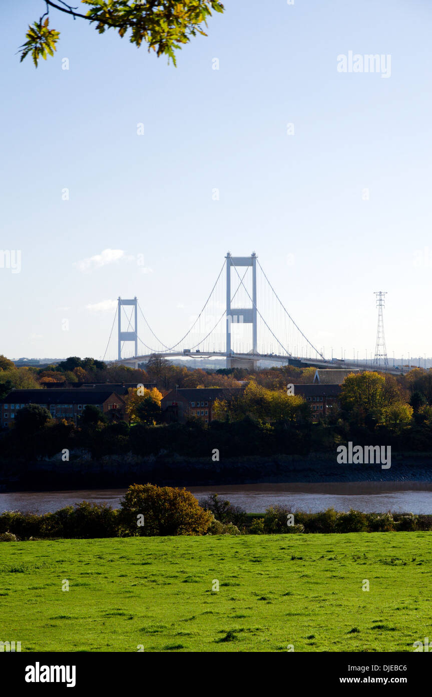 First Severn Bridge and River Wye, Chepstow, Monmouthshire, South Wales ...