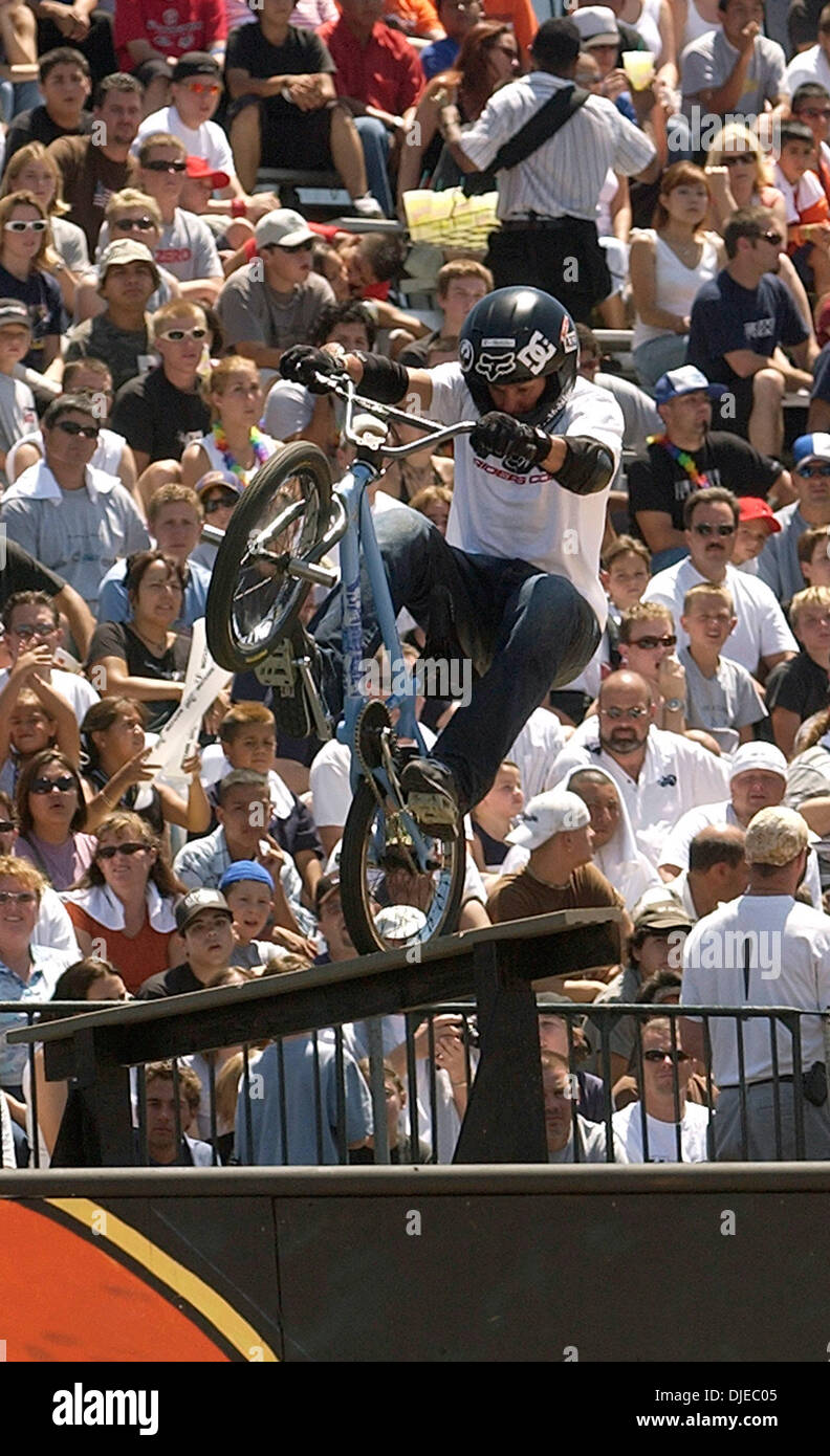 Aug 07, 2004; Los Angeles, CA, USA; Pro BMX rider DAVE MIRRA competes ...