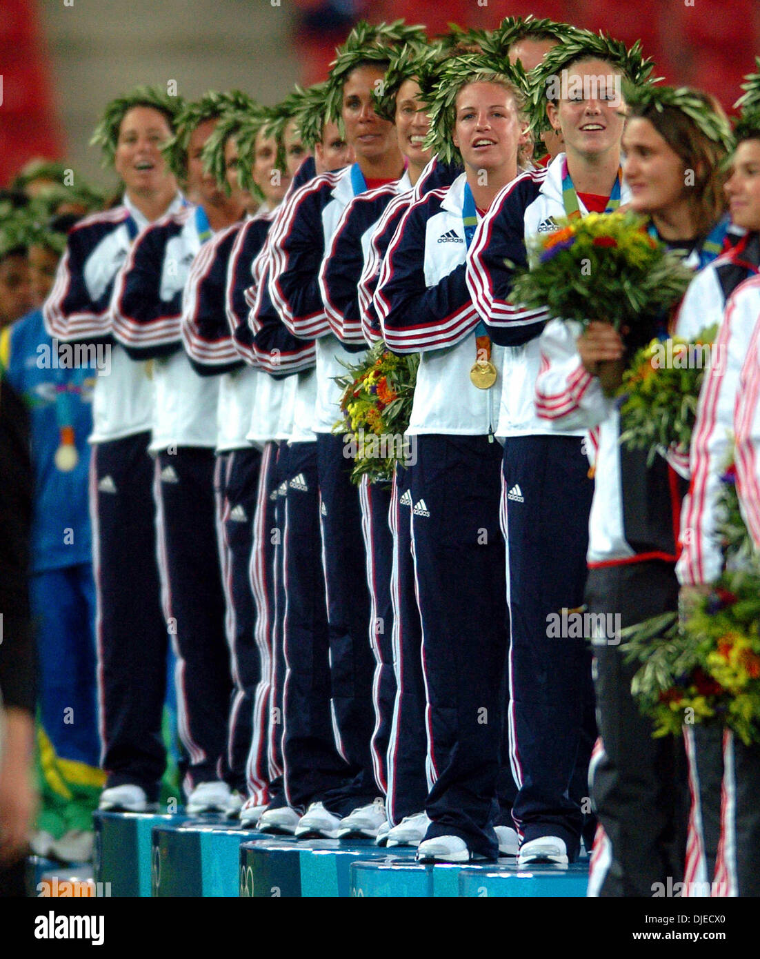 Aug 26, 2004; Athens, GREECE; The U.S. Olympic soccer team listens to ...