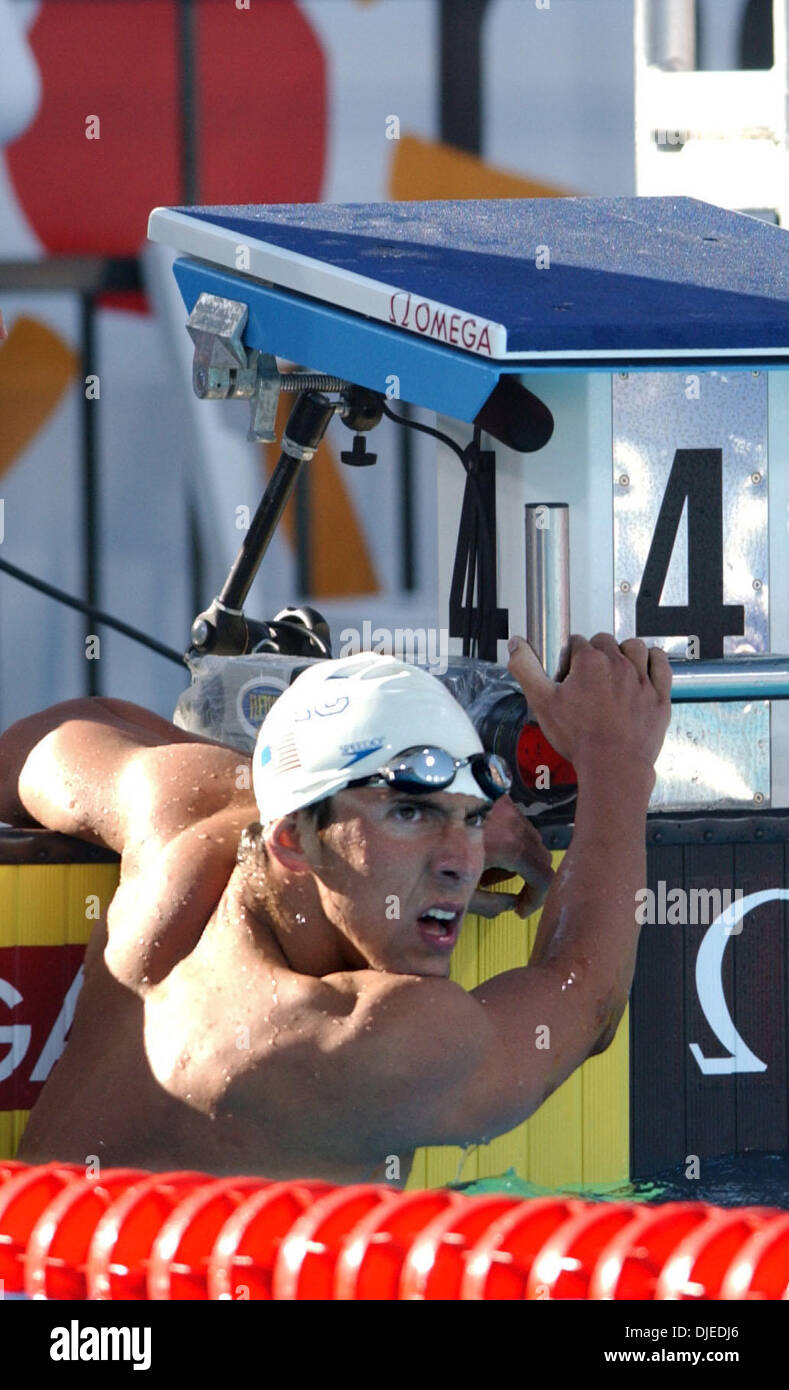 Michael Phelps swam four races Monday July 12, 2004, his busiest day of ...
