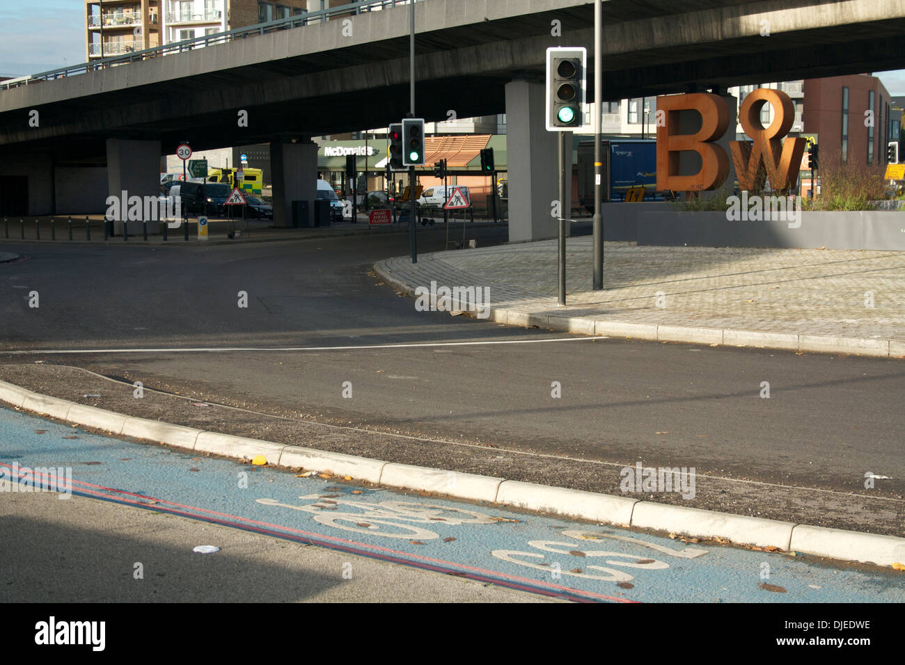 Cycle Superhighway CS2 at Bow roundabout, East London Stock Photo - Alamy