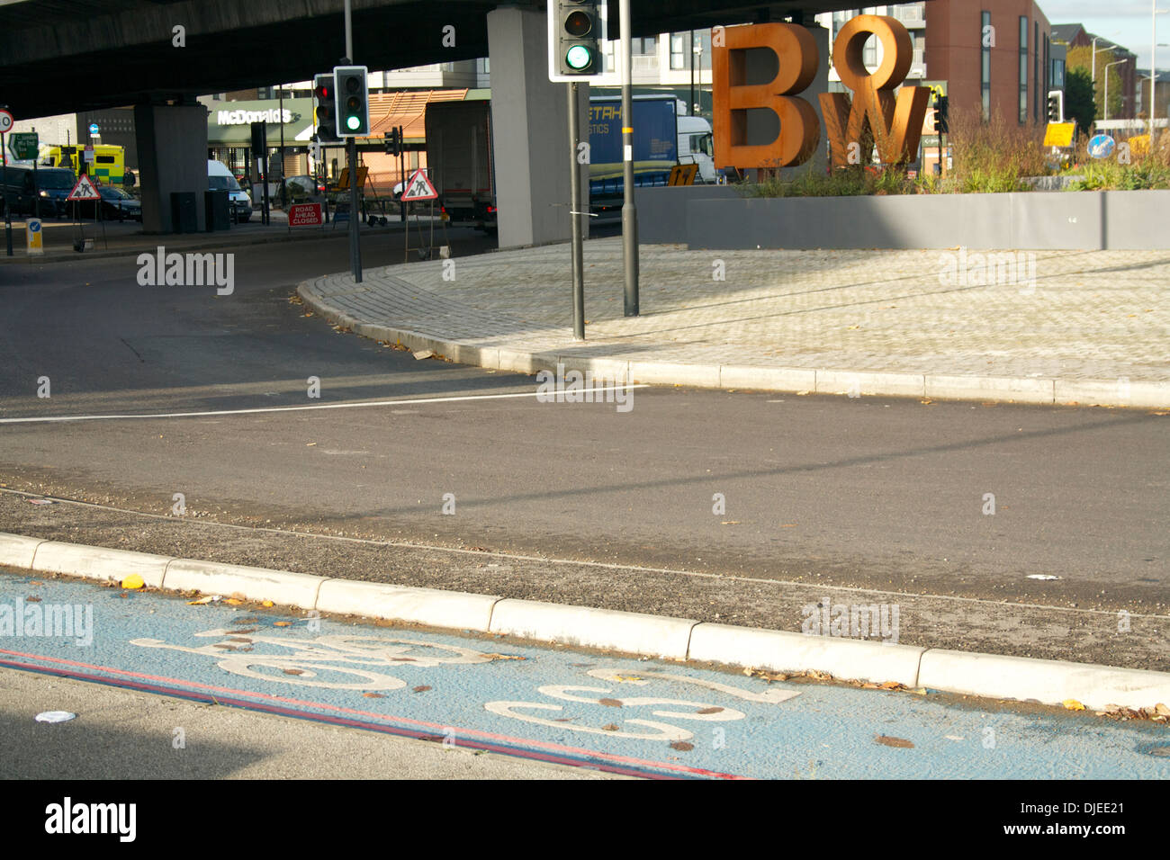 Cycle Superhighway CS2 at Bow roundabout, East London Stock Photo - Alamy