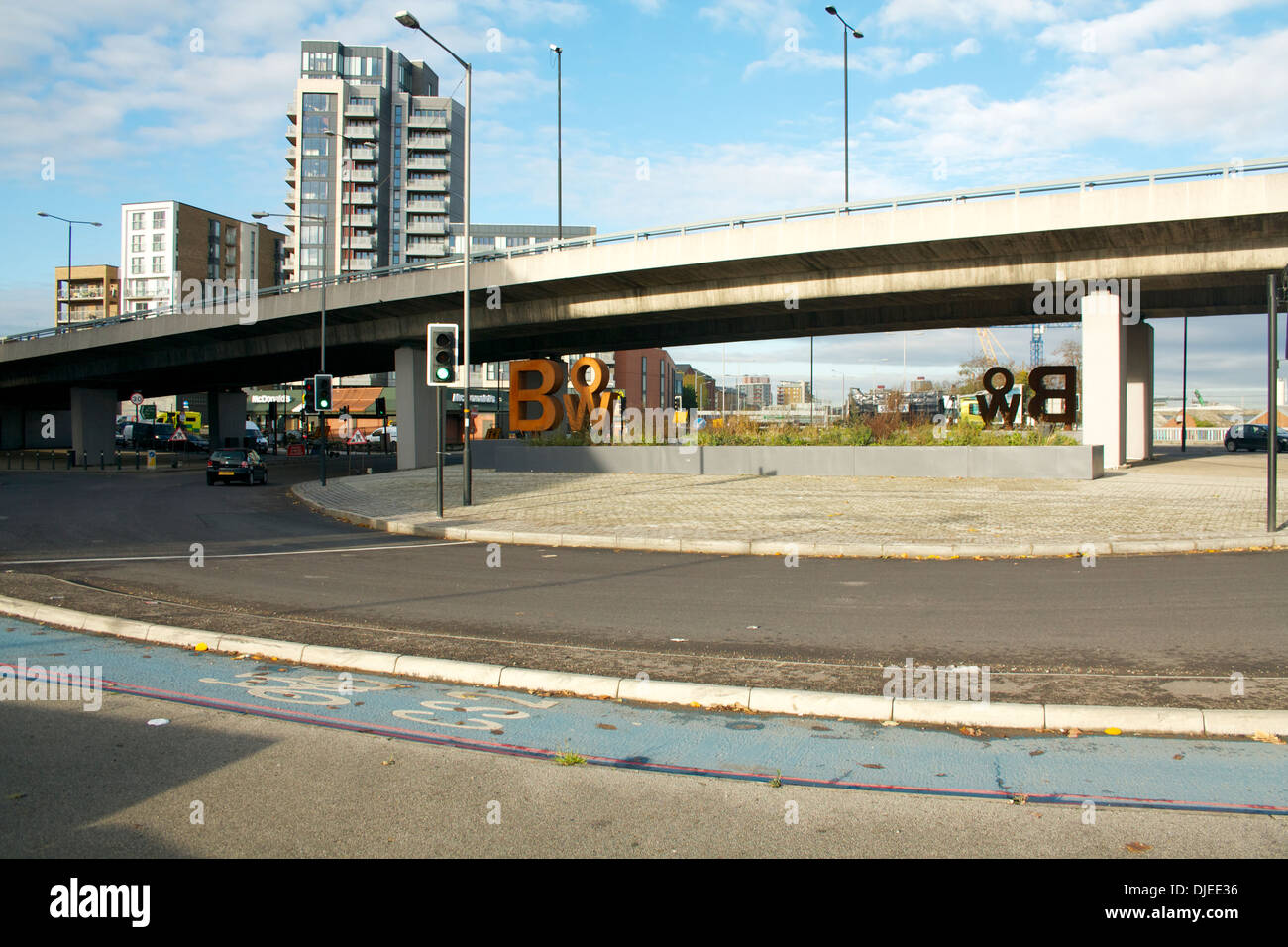 Cycle Superhighway CS2 at Bow roundabout, East London Stock Photo - Alamy