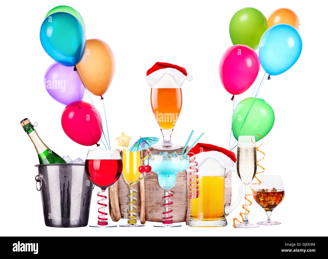 alcohol drinks set with lot of air balloons - beer, wine, champagne ...
