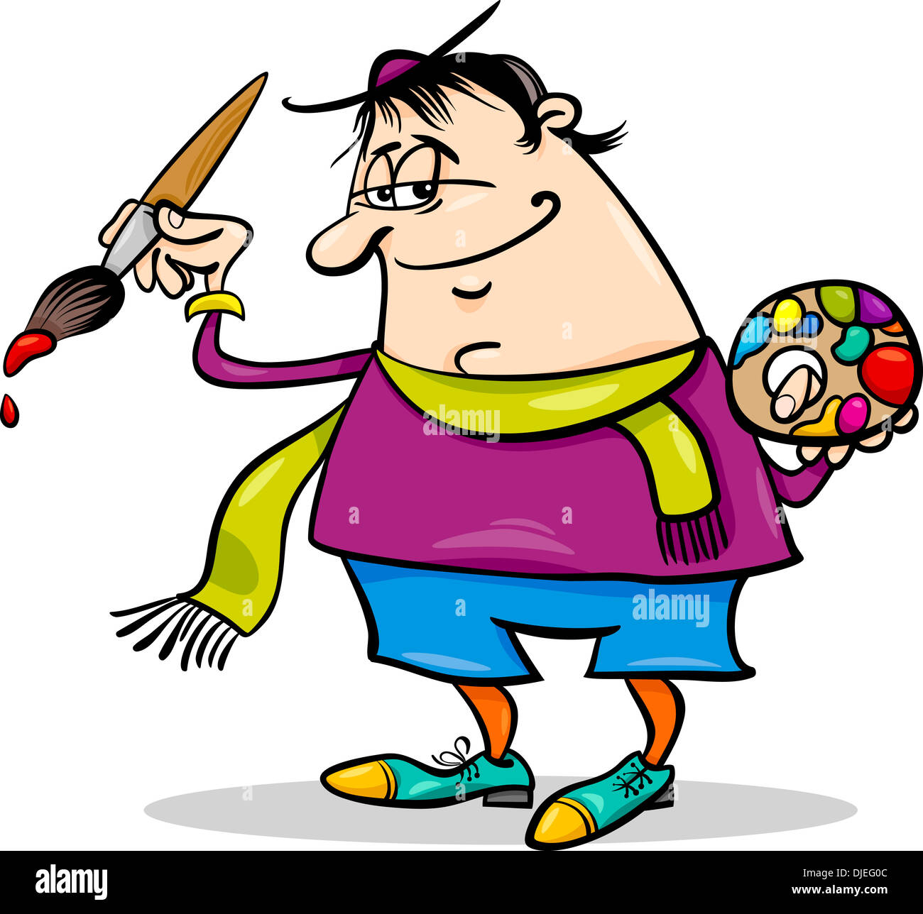 Cartoon Illustration of Funny Painter Artist with Palette and Brush ...