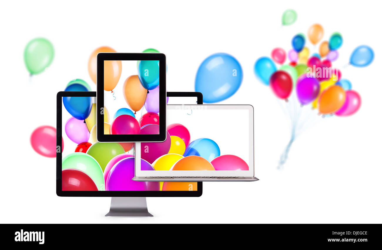 Birthday Balloons on Laptop Screen, Tablet PC and computer monitor ...