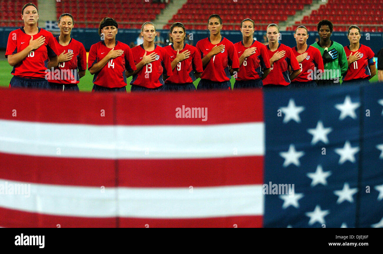 Aug 26, 2004; Athens, GREECE; The U.S. Olympic soccer team listens to ...