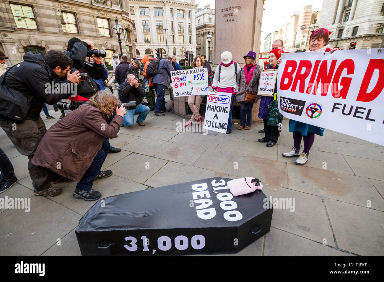 Fuel Poverty Protest march to NPower offices in London Stock Photo - Alamy