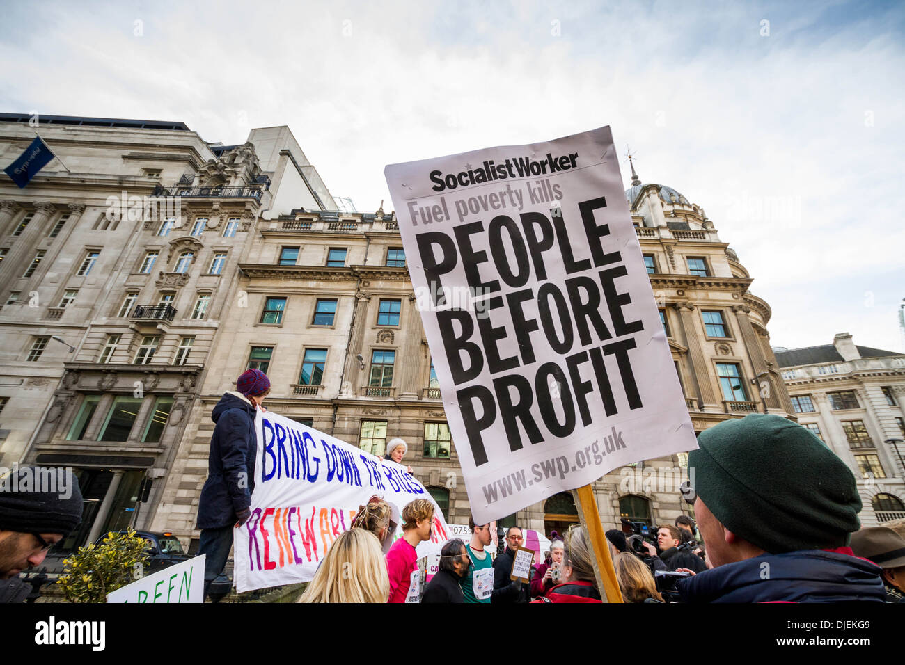 Fuel Poverty Protest march to NPower offices in London Stock Photo - Alamy