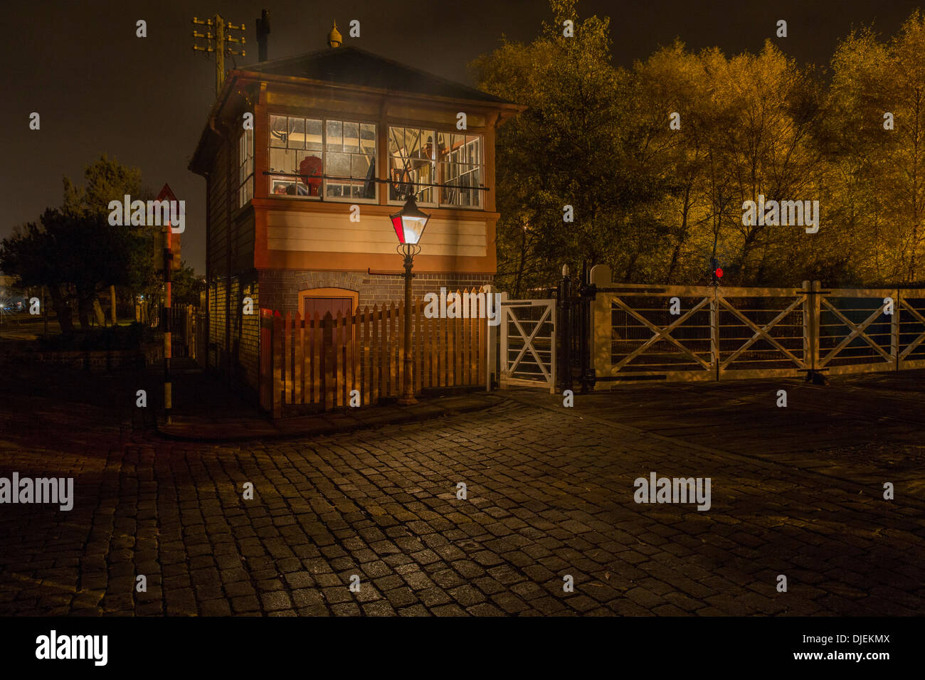 Great Western Railway Radstock North signal box at night with level ...