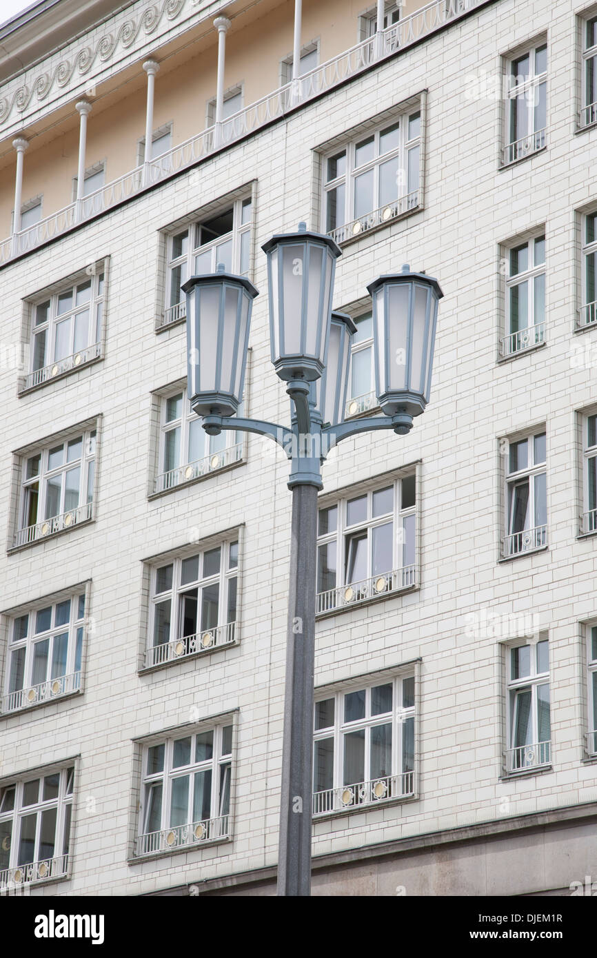 Lamppost on Karl Marx Allee, Berlin, Germany with Typical East German ...