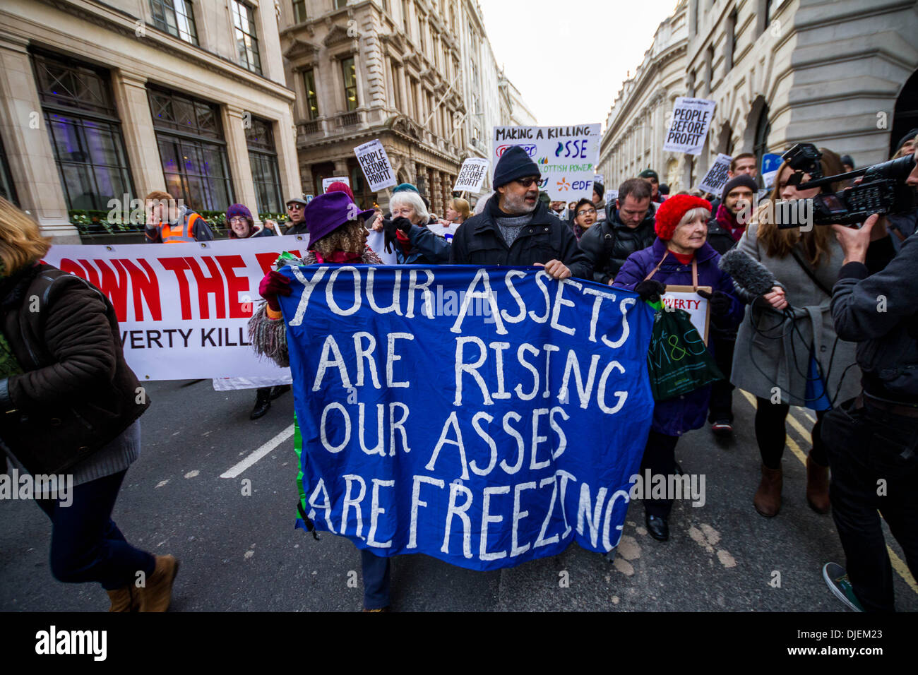 Fuel Poverty Protest march to NPower offices in London Stock Photo - Alamy
