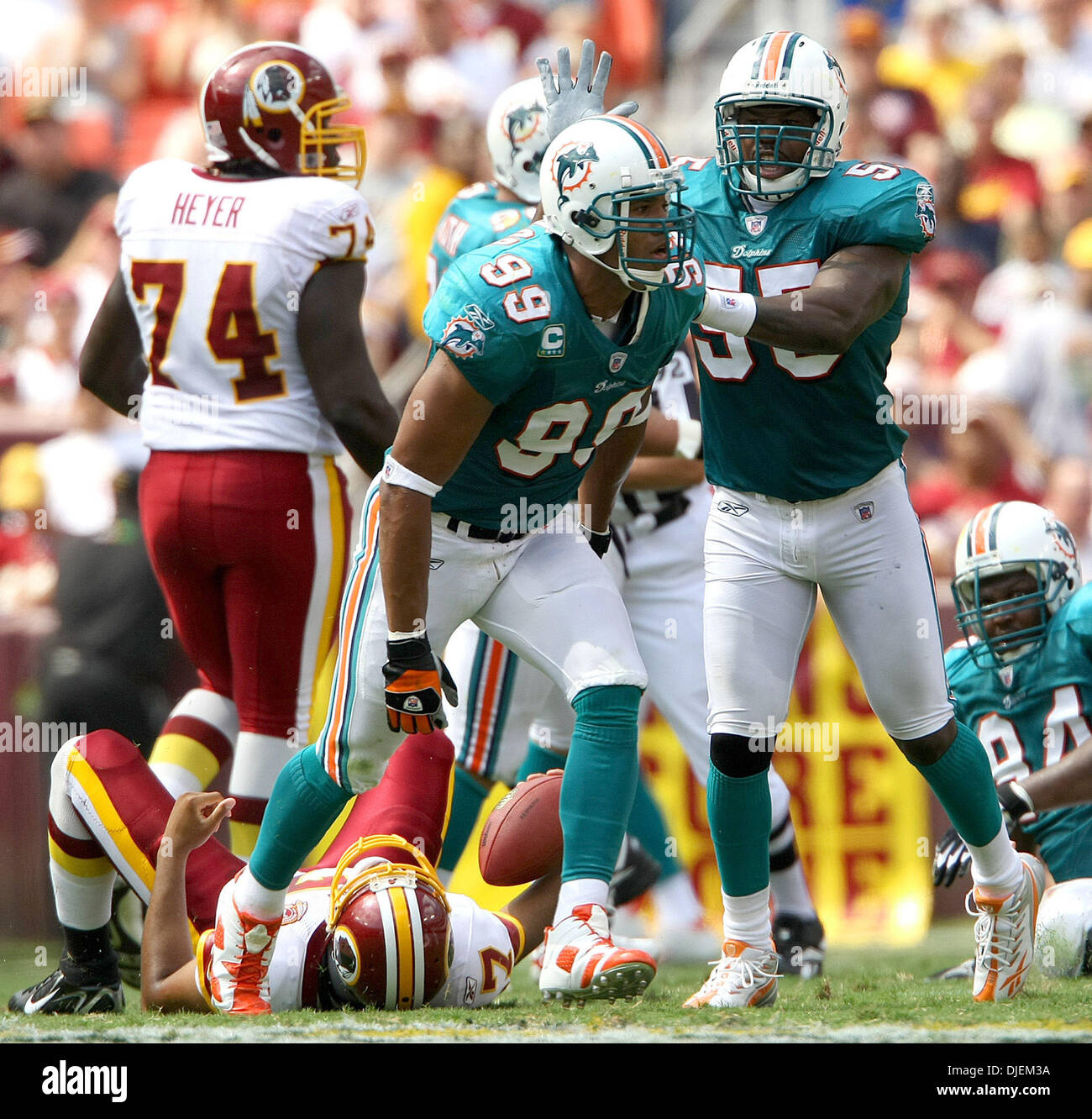 Sep 09, 2007 - Landover, MD, USA - Dolphins defensive lineman JASON ...