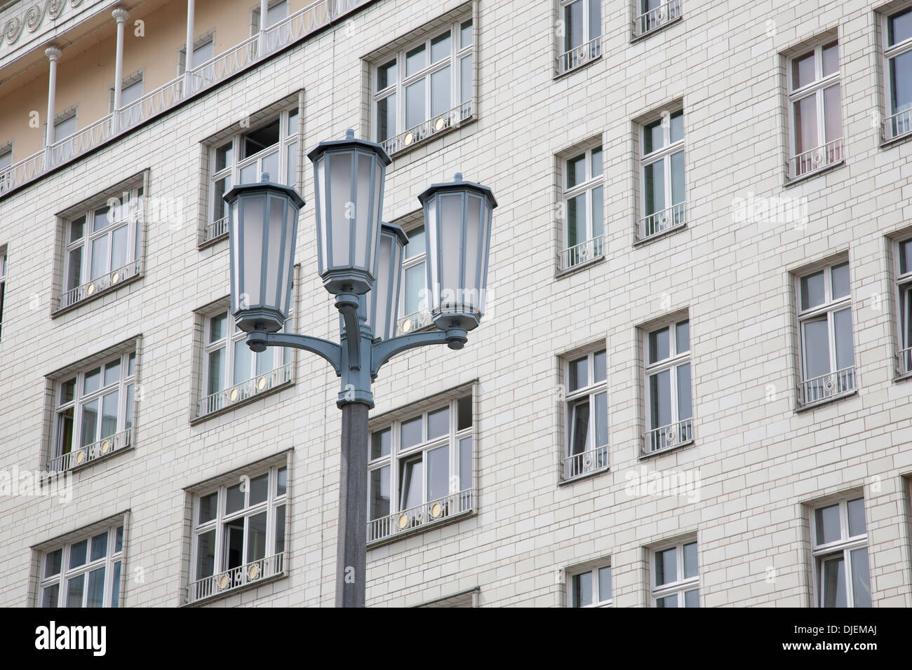 Lamppost on Karl Marx Allee, Berlin, Germany with Typical East German ...