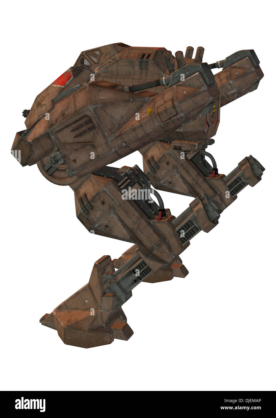 3D digital render of an armored mechanized sentry isolated on white ...