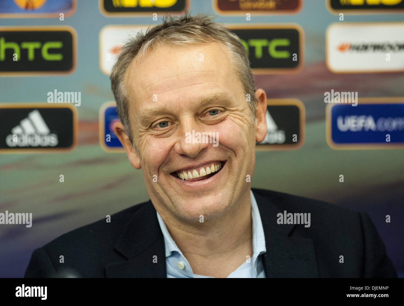 Christian Streich, SC Freiburg coach pictured during press coneference ...
