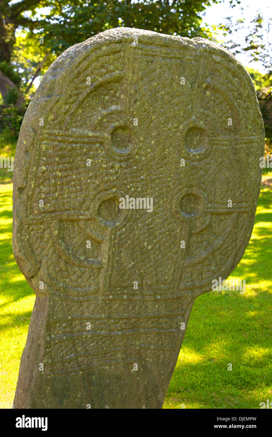 Celtic Cross at St. Adamnan's Church, Lonan Old Church, Lonan, Isle of ...