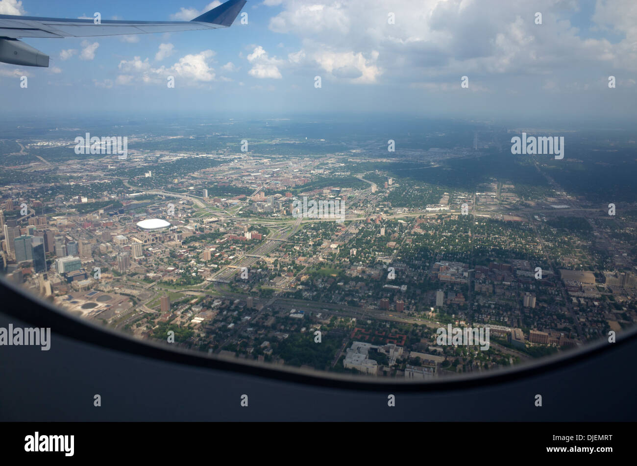 Panoramic view of Minneapolis from airplane window. Minneapolis ...