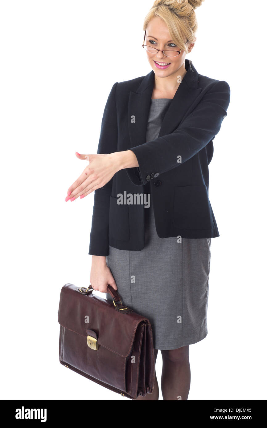 Model Released. Young Business Woman Carrying Briefcase Shaking Hands ... Model Released. Young Business Woman Carrying Briefcase Shaking Hands ...