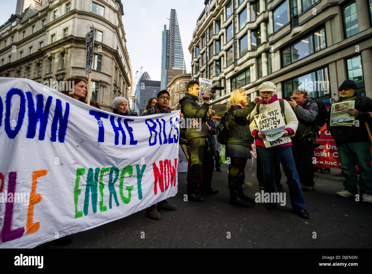 Fuel Poverty Protest march to NPower offices in London Stock Photo - Alamy