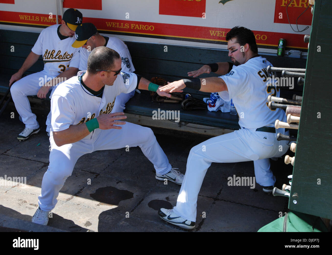 Oakland Athletics Jack Hannahan, #22, and teammate Nick Swisher, #33 ...