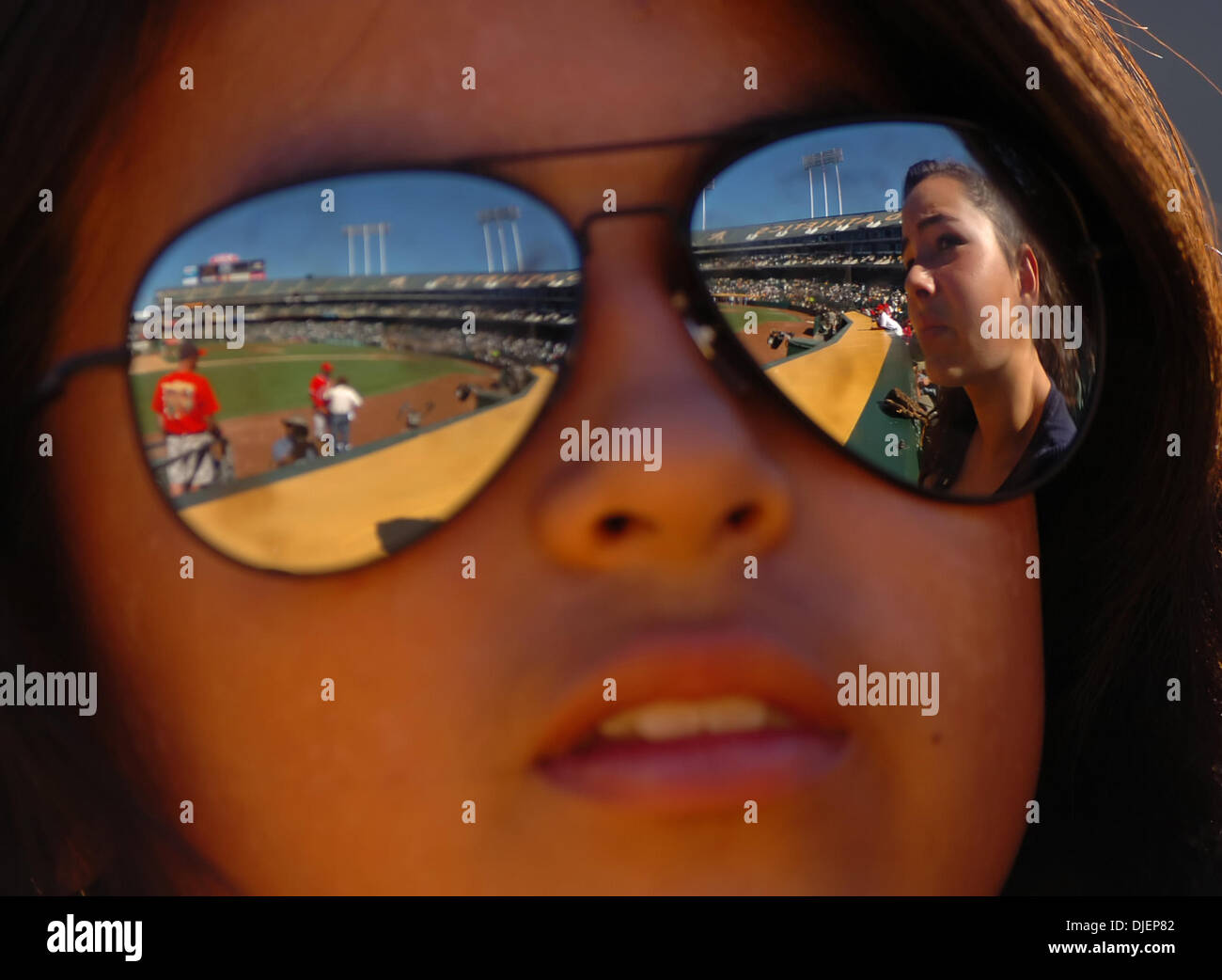 Monica Durkin, age 12, from San Ramon, looks towards the field as her ...
